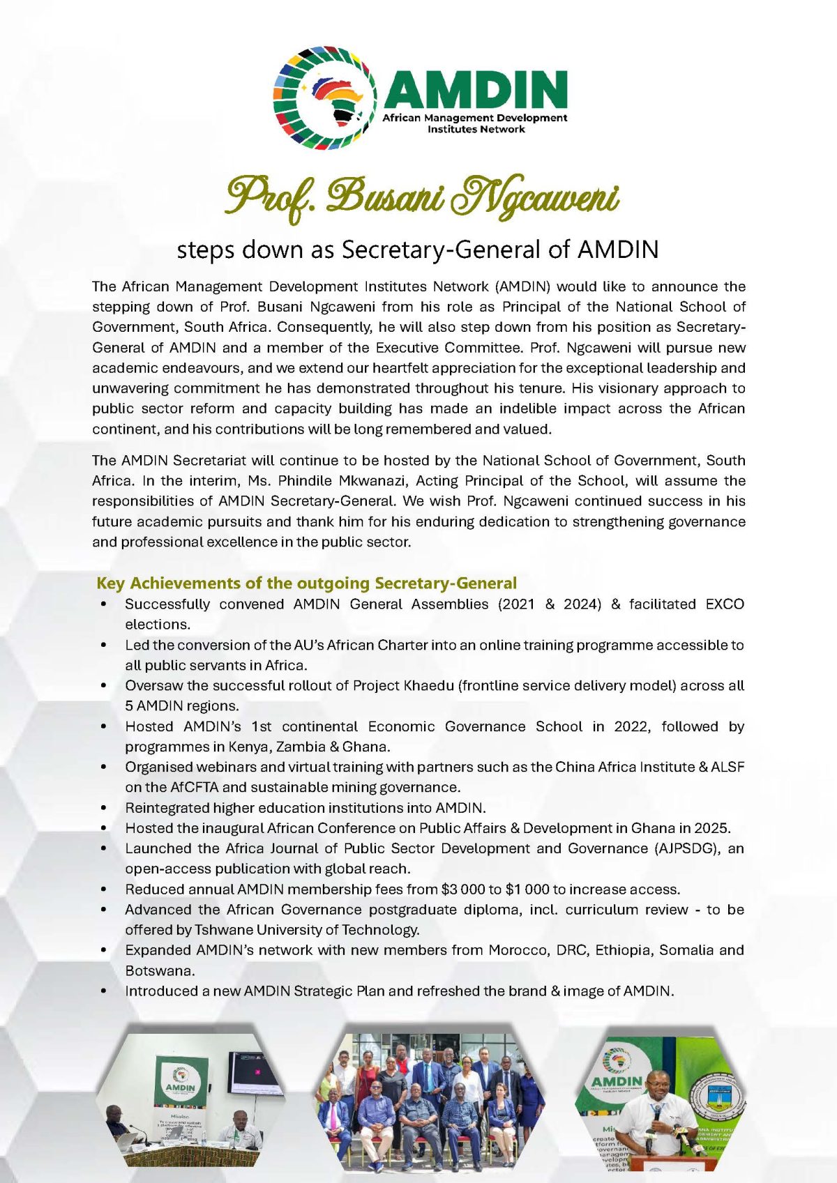 Prof. Busani Ngcaweni steps down as Secretary-General of AMDIN ...